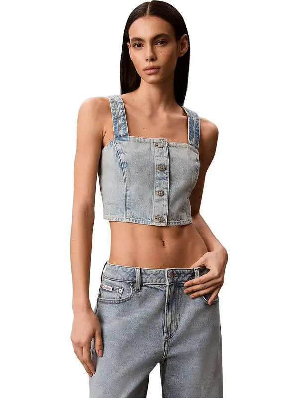 Calvin Klein Denim Trucker Cropped Tank Top - Fresh Water