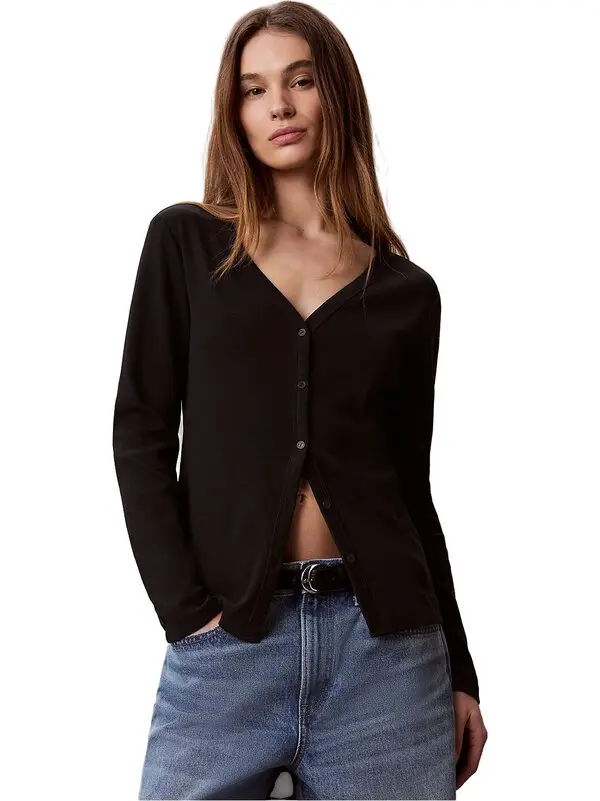 Calvin Klein Ribbed Slim Fit Cardigan - Black