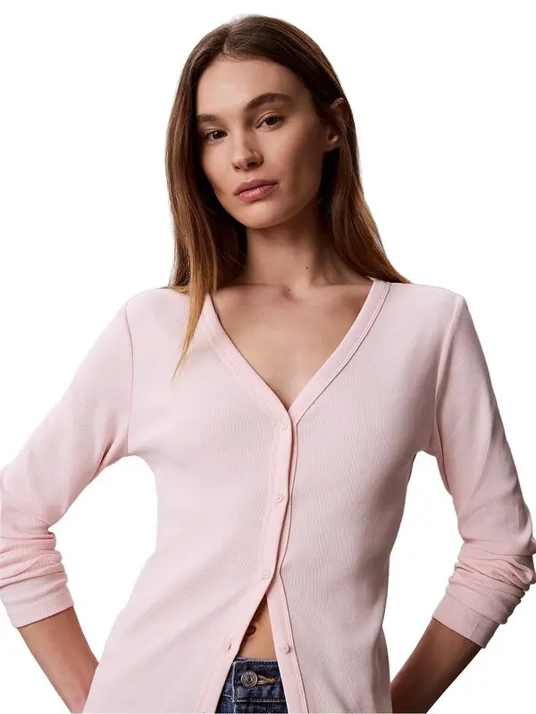 Calvin Klein Ribbed Slim Fit Cardigan - Mangano Calcite