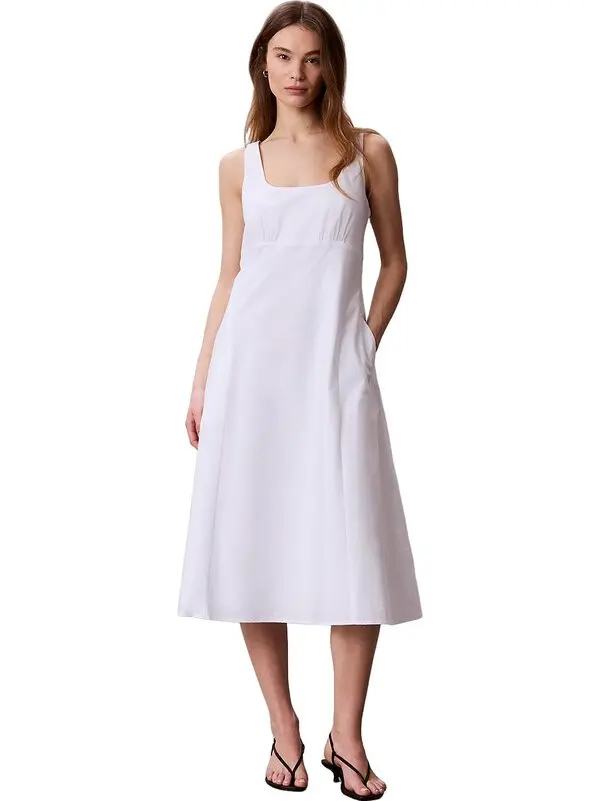 Calvin Klein Cotton Poplin Sleeveless Midi Dress - Brilliant White