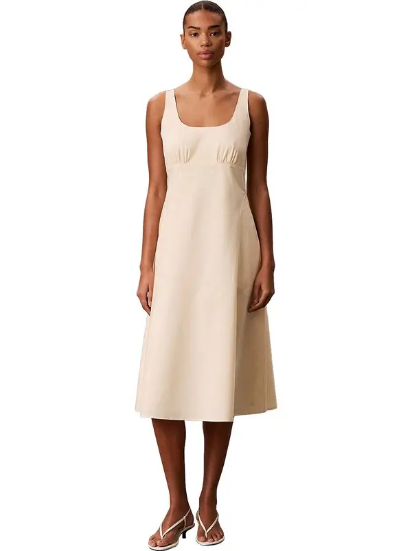 Calvin Klein Cotton Poplin Sleeveless Midi Dress - Vanilla Custard