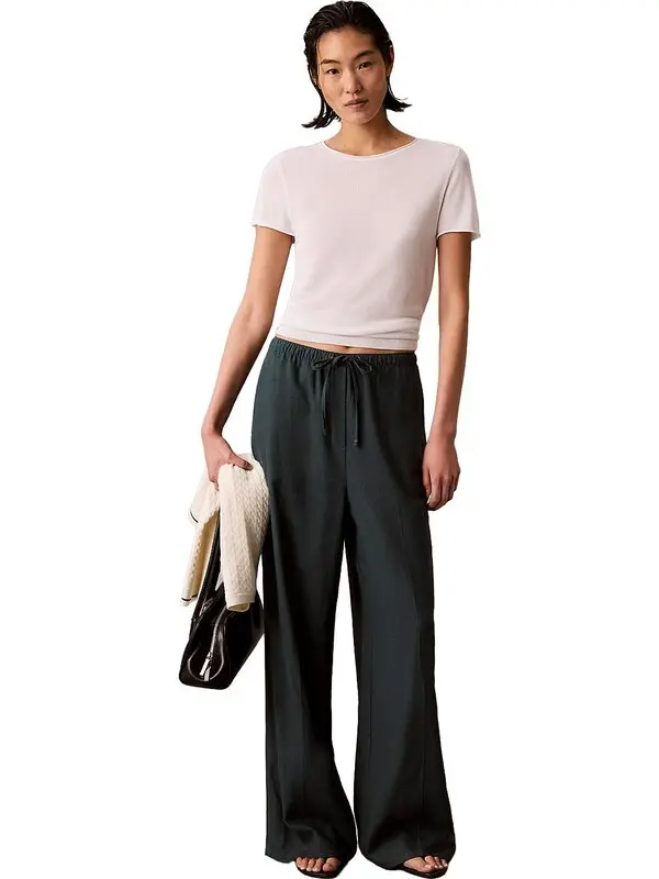 Calvin Klein Linen Blend Wide Leg Pull-on Pants - Biloxi Blues