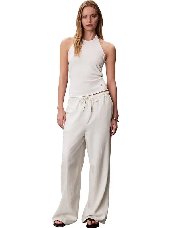 Calvin Klein Linen Blend Wide Leg Pull-on Pants - Chalk