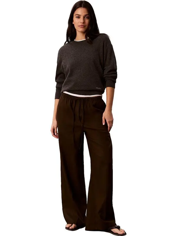 Calvin Klein Linen Blend Drawstring Wide Leg Pants - Dark Coffee