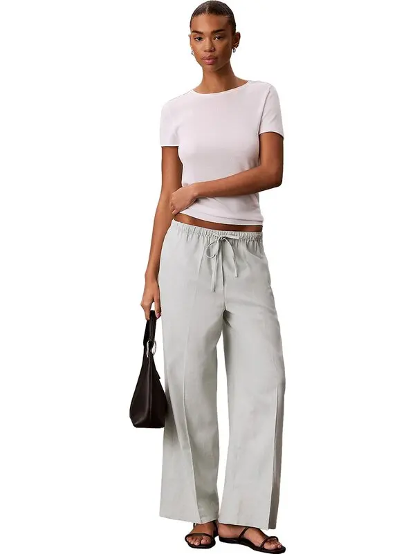 Calvin Klein Linen Blend Wide Leg Pull-on Pants - Pale Meadow