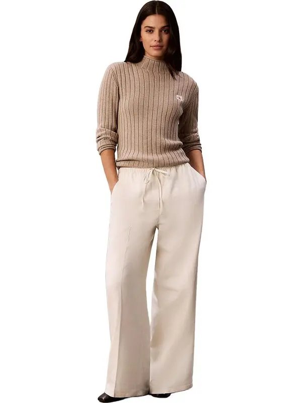 Calvin Klein Linen Blend Drawstring Wide Leg Pants - Tofu