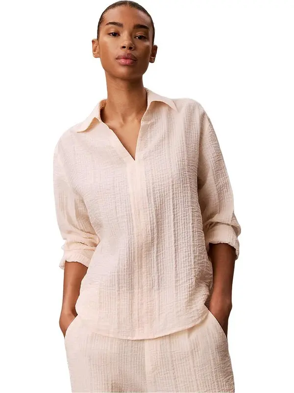 Calvin Klein Textured Stripe Sheer Button-down Shirt - Mother Of Pearl