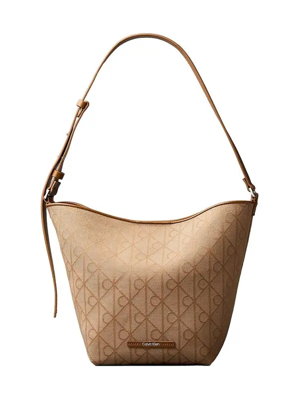 Calvin Klein Allover Emblem Logo Jacquard Bucket Bag With Pouch - Cornstalk