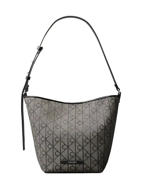 Calvin Klein Allover Emblem Logo Jacquard Bucket Bag With Pouch - Lotus Beige