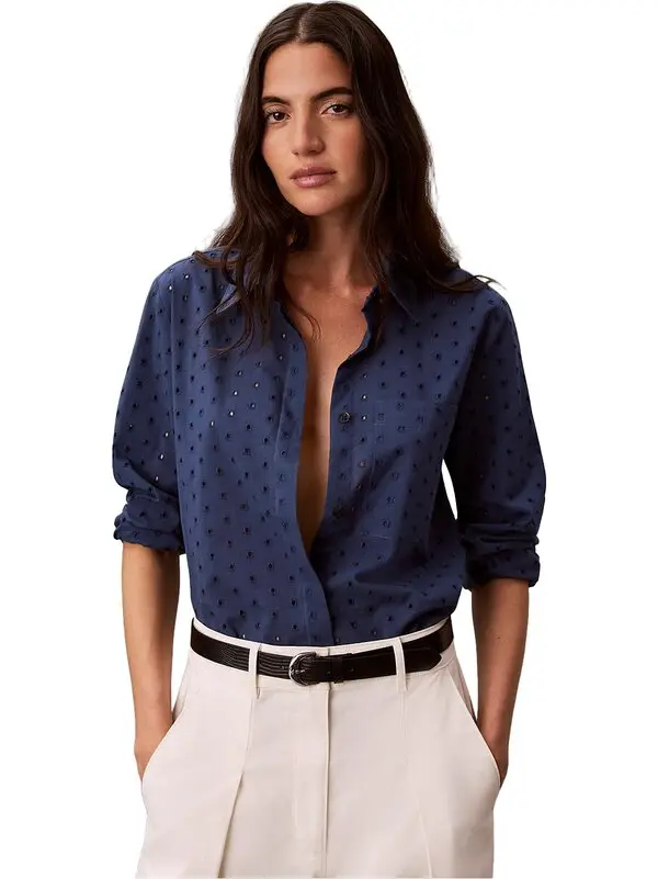 Calvin Klein Broderie Anglaise Cotton Shirt - Dark Denim