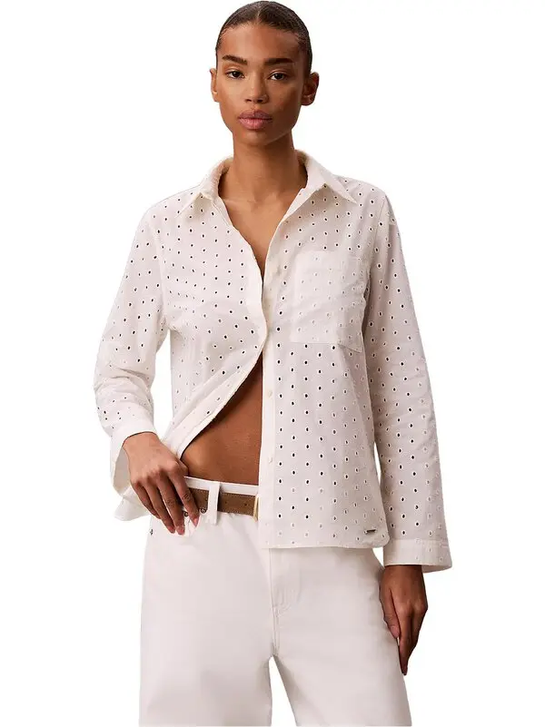 Calvin Klein Broderie Anglaise Cotton Shirt - Tofu