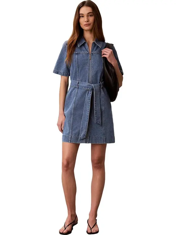 Calvin Klein Denim Belted Shirt Dress - Radio Blues