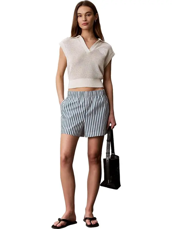 Calvin Klein Cotton Poplin Stripe Shorts - Tahoe Green