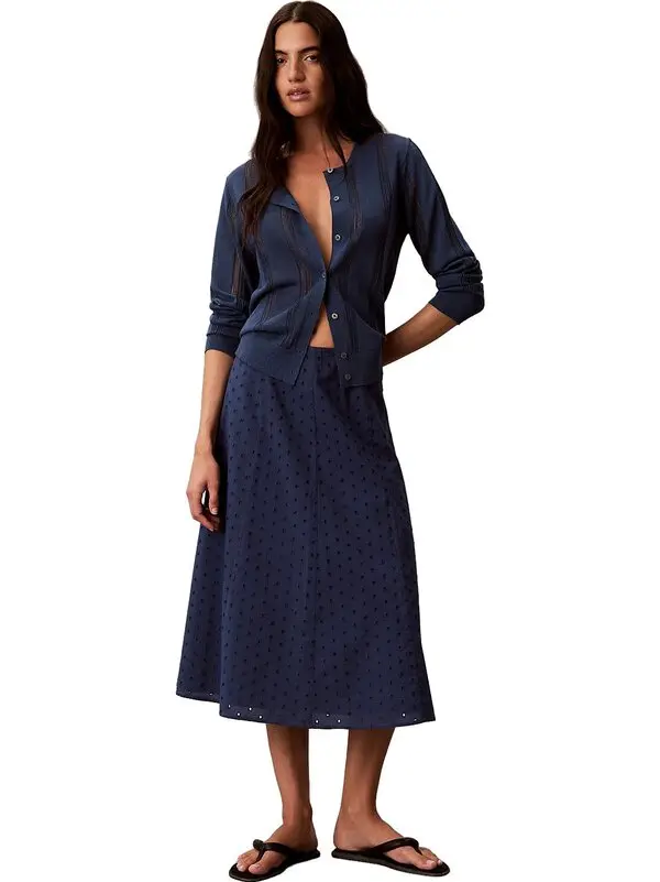 Calvin Klein Broderie Midi Skirt - Dark Denim