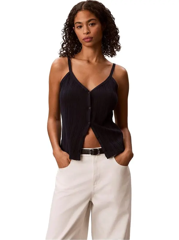 Calvin Klein Crochet Button-down Tank Top - Dark Sapphire