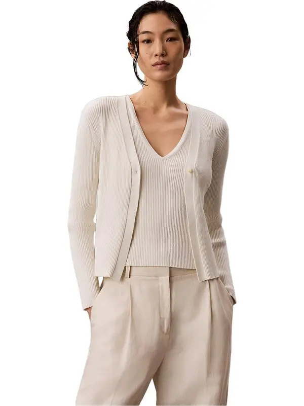 Calvin Klein Ribbed Cotton Cardigan And Tank Set - Tofu