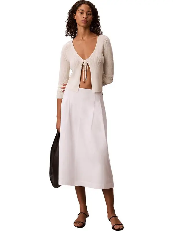 Calvin Klein Cotton Poplin Pleated Midi Skirt - Brilliant White