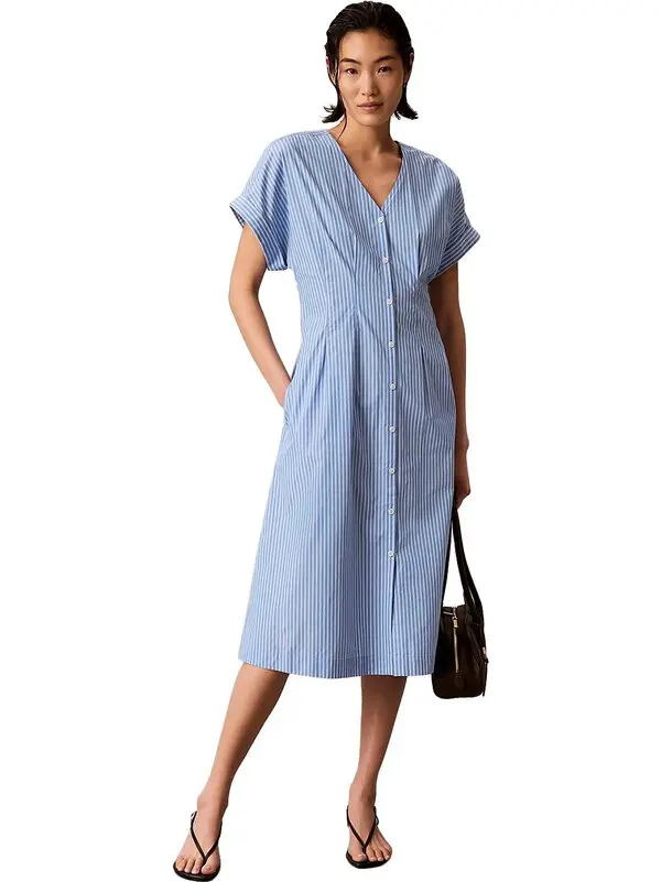 Calvin Klein Cotton Poplin Stripe Midi Dress - Marina Blue