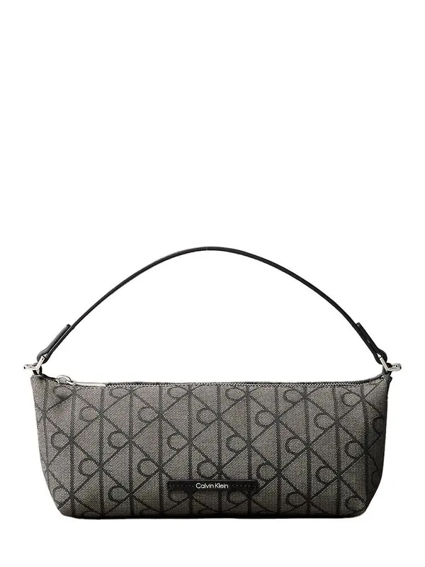 Calvin Klein Allover Emblem Logo Canvas Shoulder Bag - Lotus Beige / Black Aop