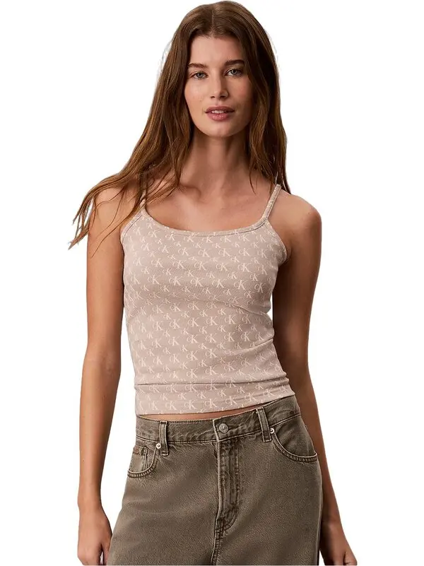 Calvin Klein Allover Monogram Ribbed Tank Top - Silvermoss Aop