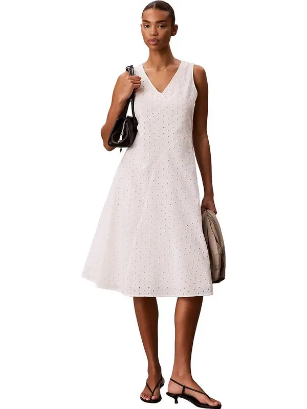 Calvin Klein Broderie Midi Dress - Tofu