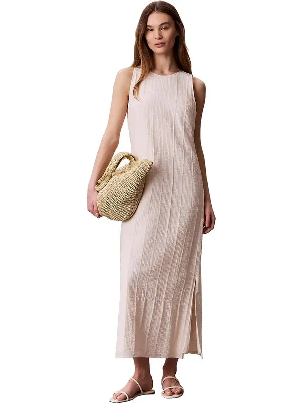 Calvin Klein Textured Stripe Sheer Maxi Dress - Mother Of Pearl