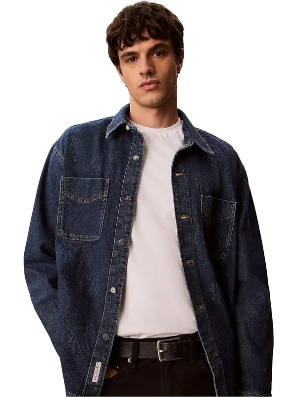 Calvin Klein Denim Allover Monogram 90s Overshirt - Pacifico