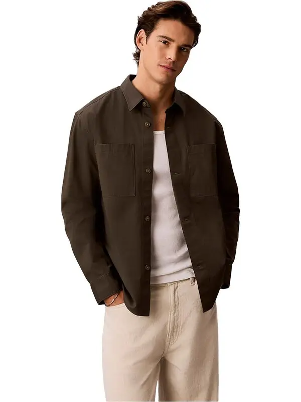 Calvin Klein Garment Washed Twill Easy Overshirt - Beluga