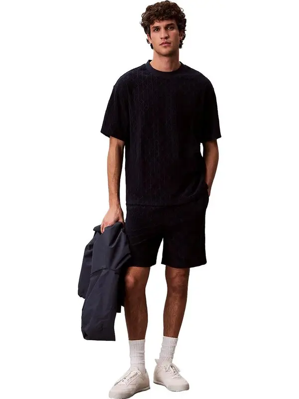 Calvin Klein Terry Allover Emblem Logo Pull-on Shorts - Dark Sapphire