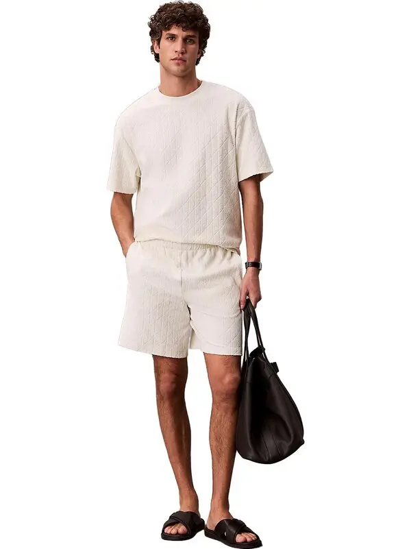 Calvin Klein Terry Allover Emblem Logo Pull-on Shorts - Tofu