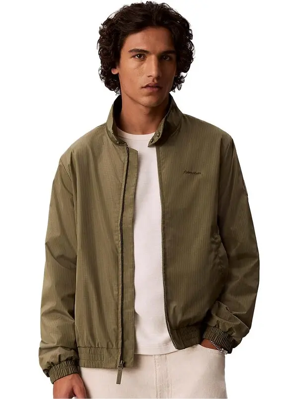 Calvin Klein Nylon Grid Bomber Jacket - Dusty Olive