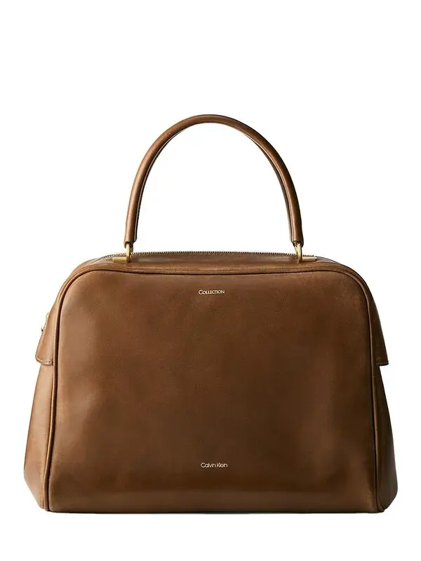 Calvin Klein America Duffel Bag In Distressed Calf Leather - Dark Seppia