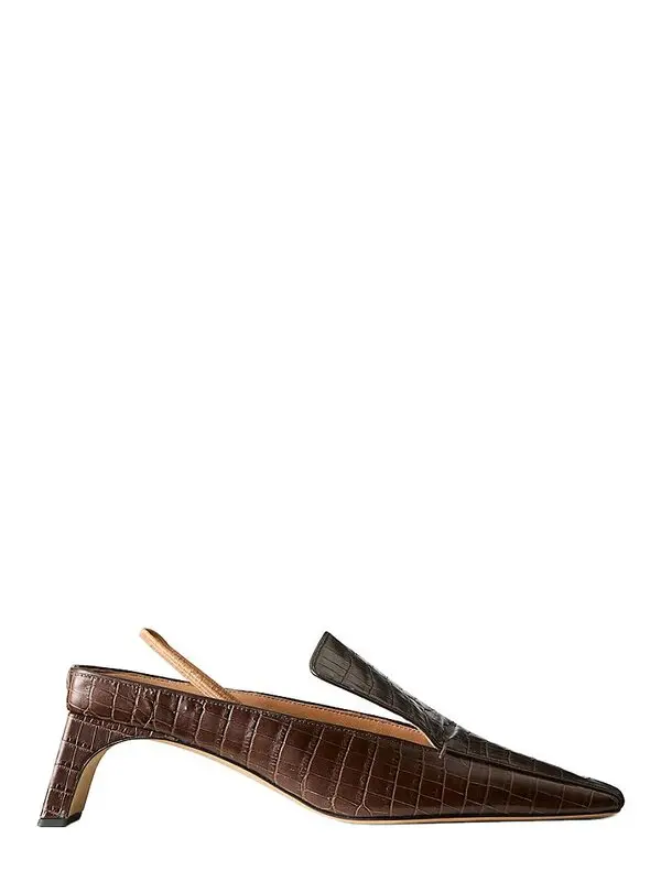 Calvin Klein Tilda Embossed Leather Loafer Kitten Heel Mules - 064 Berber