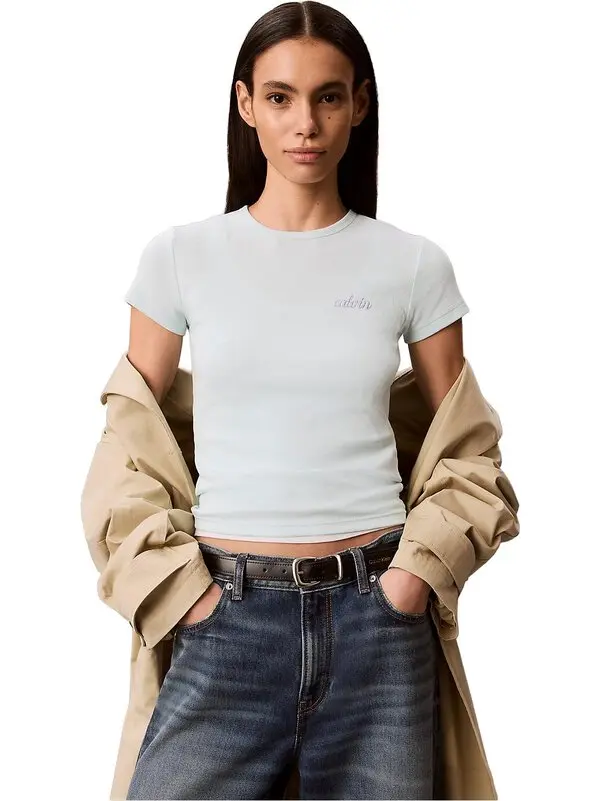 Calvin Klein Contour Rib Logo Graphic Slim T-shirt - Aqua Breeze