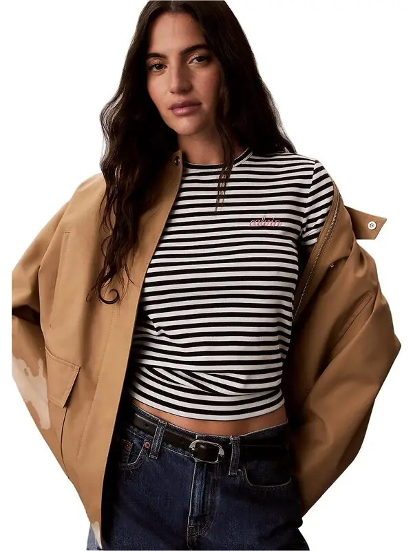 Calvin Klein Contour Rib Logo Graphic Slim T-shirt - Black Stripes