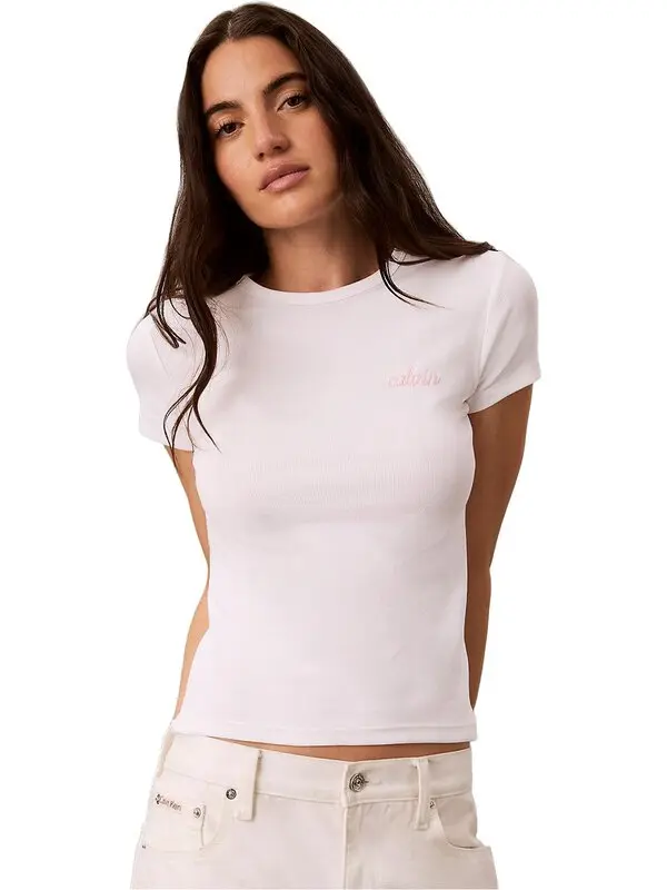 Calvin Klein Contour Rib Logo Graphic Slim T-shirt - Bright White
