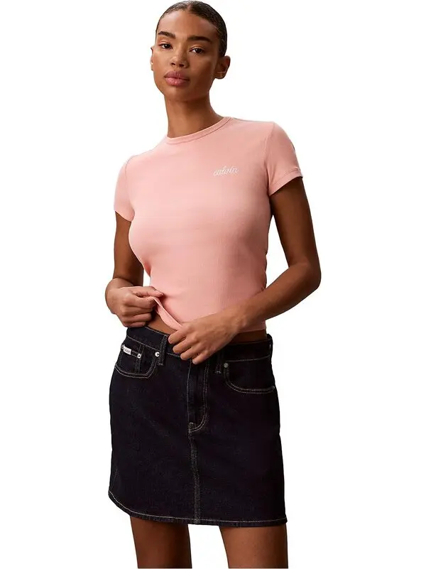 Calvin Klein Contour Rib Logo Graphic Slim T-shirt - Luminous Peach