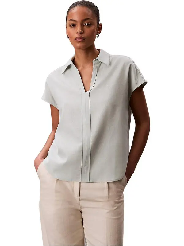Calvin Klein Linen Blend Short Sleeve Classic Shirt - Pale Meadow