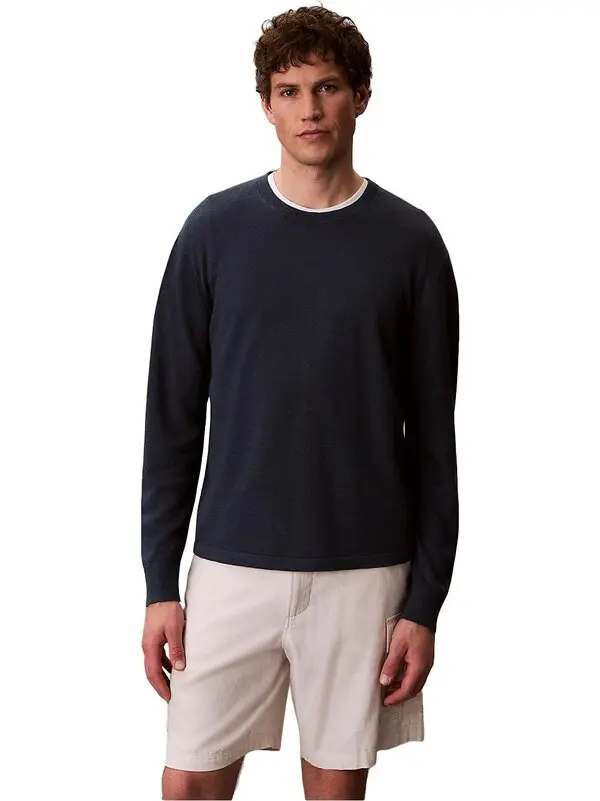 Calvin Klein Linen Blend Crewneck Sweater - Navy Stone