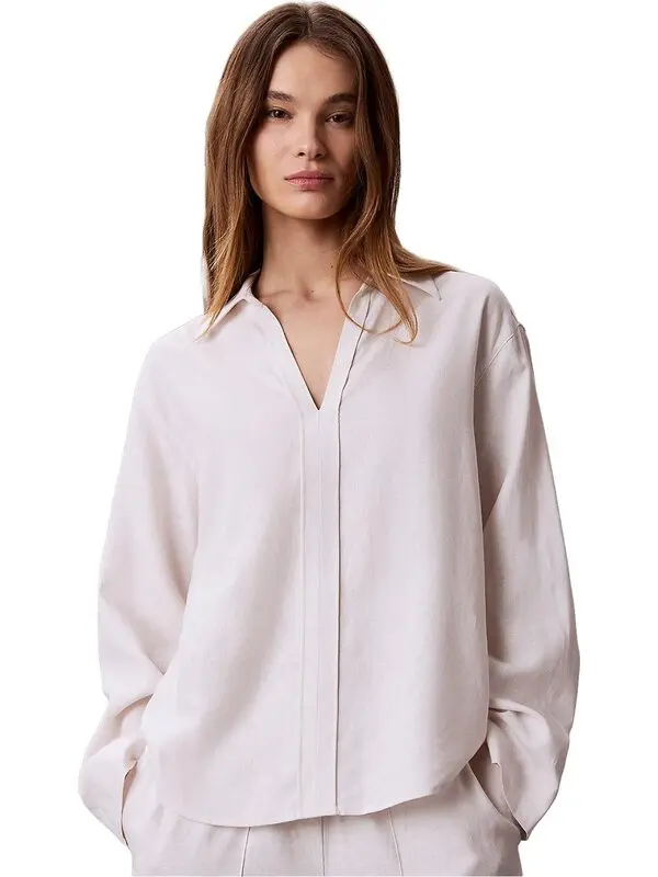 Calvin Klein Linen Blend Classic Fit Shirt - White Sand
