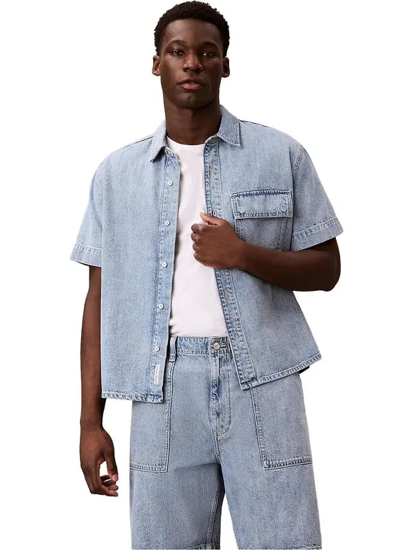 Calvin Klein Denim Utility Button-down Shirt - Shallow Tide