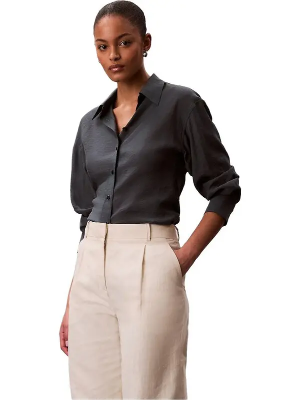 Calvin Klein Sheer Voile Classic Button-down Shirt With Twist Back Detail - Biloxi Blues
