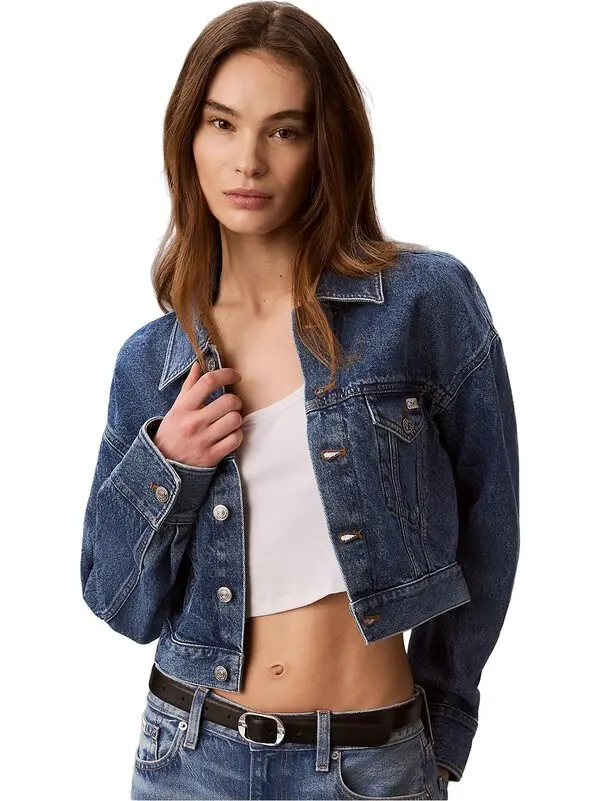 Calvin Klein Cropped Denim Trucker Jacket - Blue Caroline