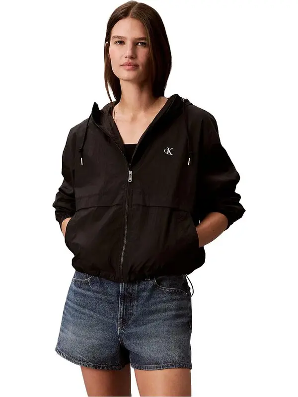 Calvin Klein Nylon Relaxed Hooded Windbreaker Jacket - Black