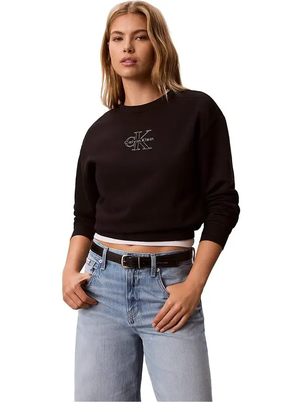 Calvin Klein Terry Foil Monologo Graphic Relaxed Sweatshirt - Black
