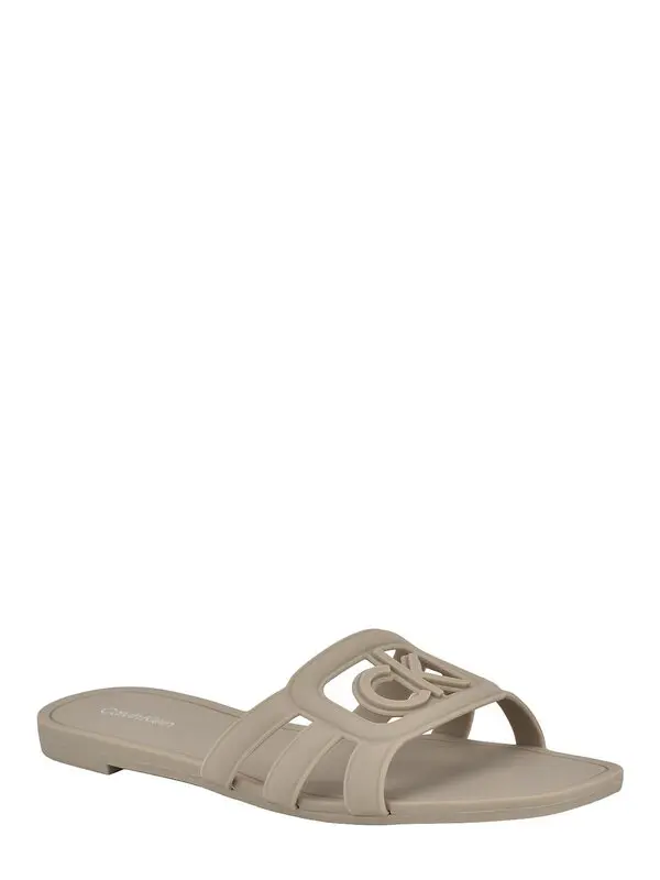 Calvin Klein Yoana Open Square Toe Monogram Slide Sandals - Light Natural