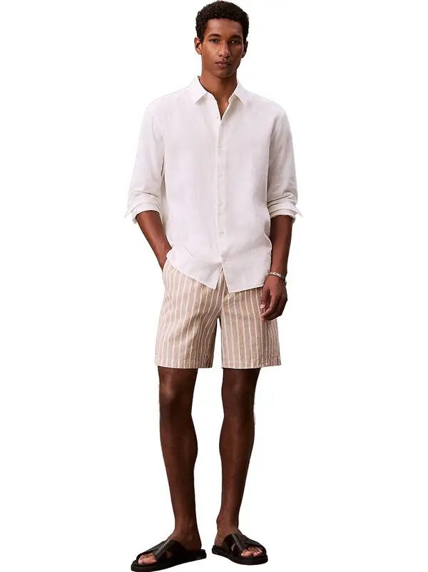 Calvin Klein Linen Blend Stripe Shorts - Cornstalk