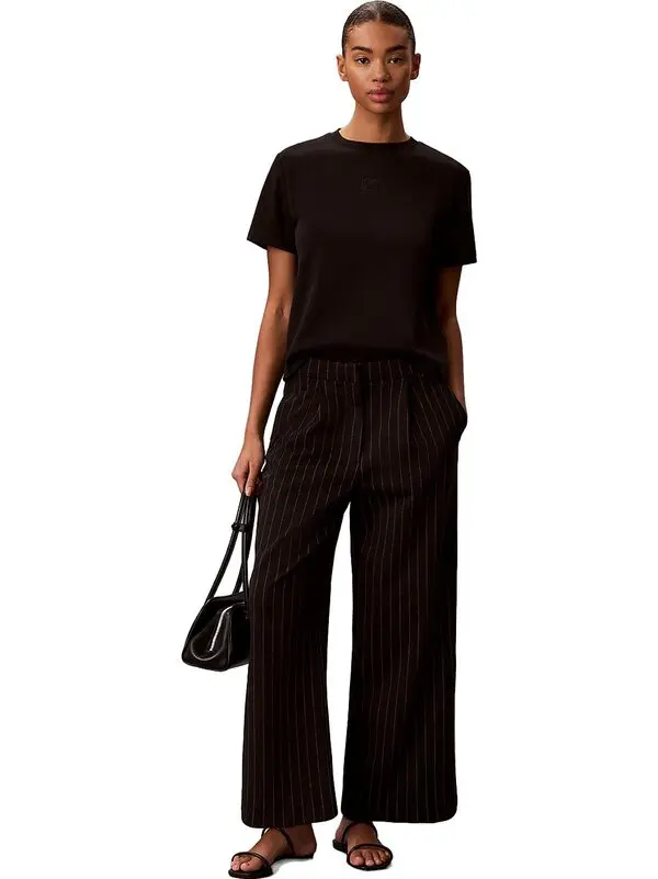 Calvin Klein Ponte Stripe Wide Leg Pants - Black Pinstripe