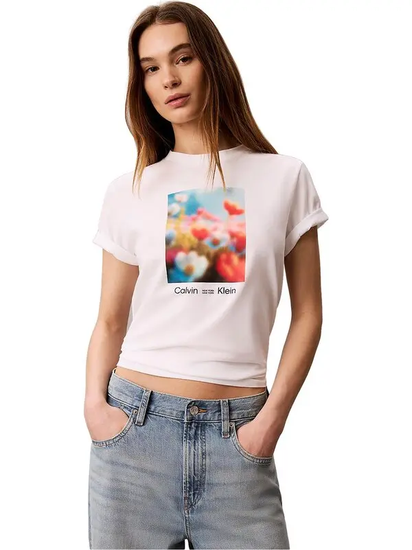 Calvin Klein Floral Graphic Crewneck T-shirt - Bright White