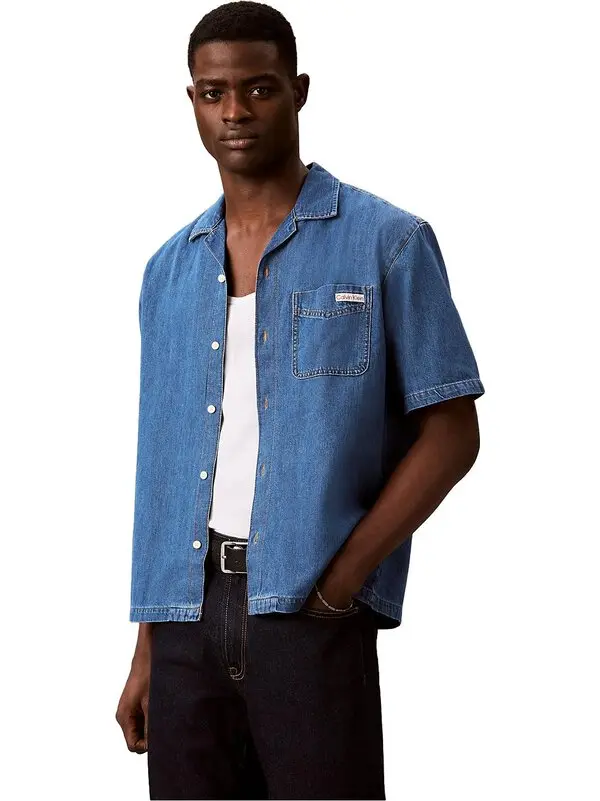 Calvin Klein Linen Blend Denim Button-down Shirt - Linen Blue